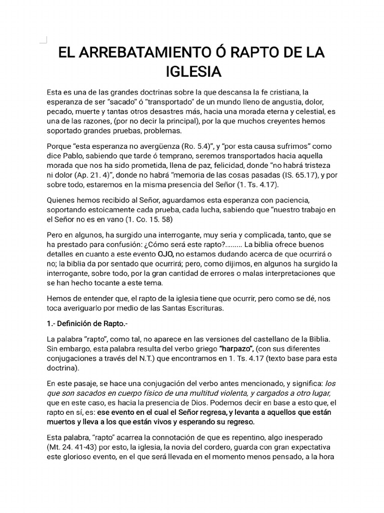 El Arrebatamiento Ó Rapto de La Iglesia | PDF