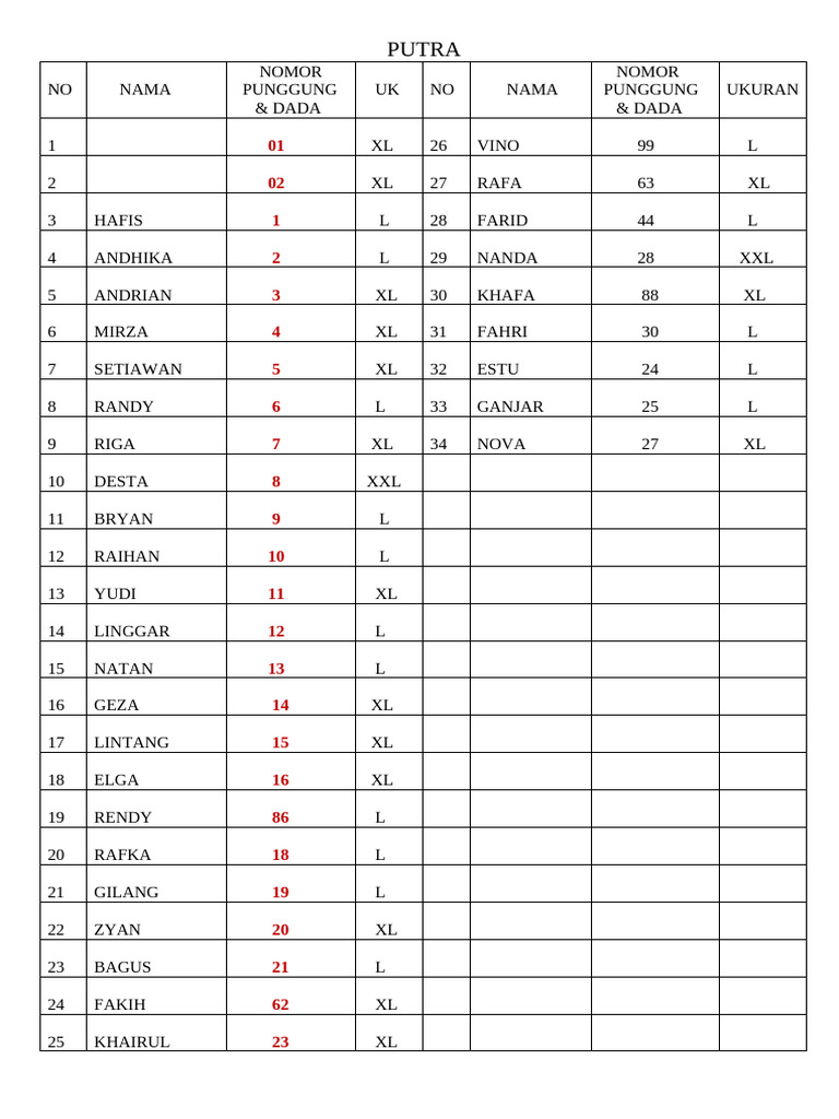 DATA NAMA JERSEY | PDF