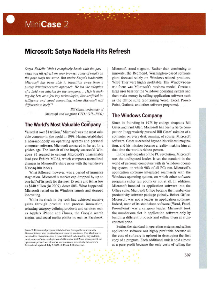 M2. MiniCase 2 - Microsoft - Satya Nadella Hits Refresh | PDF