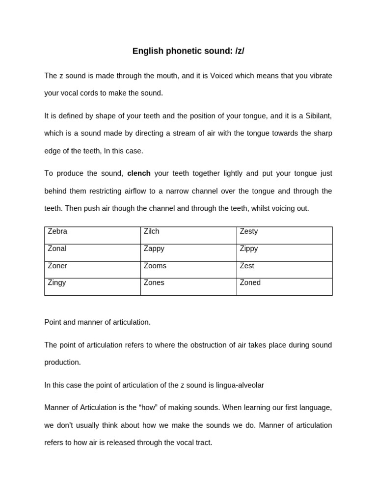 English Phonetic Sound Z | PDF