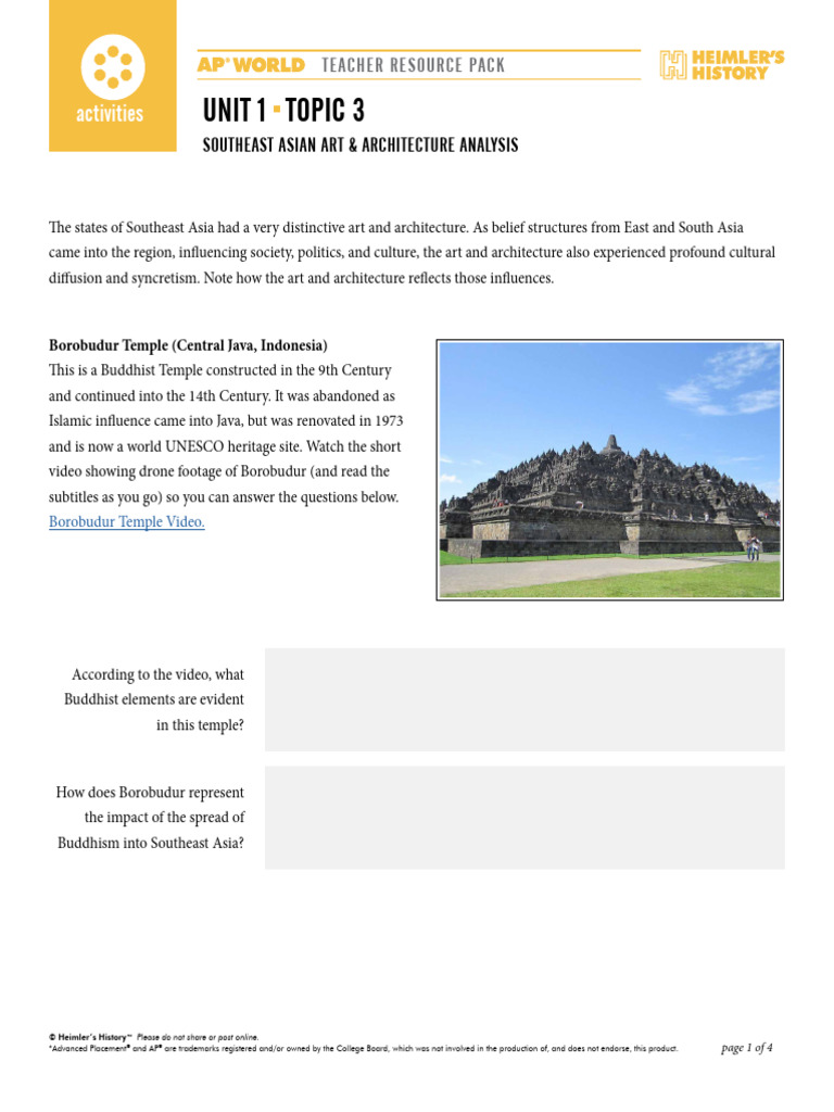 AP WORLD TRP ACT 1.3 Southeast Asian Art and Architecture Analysis | PDF