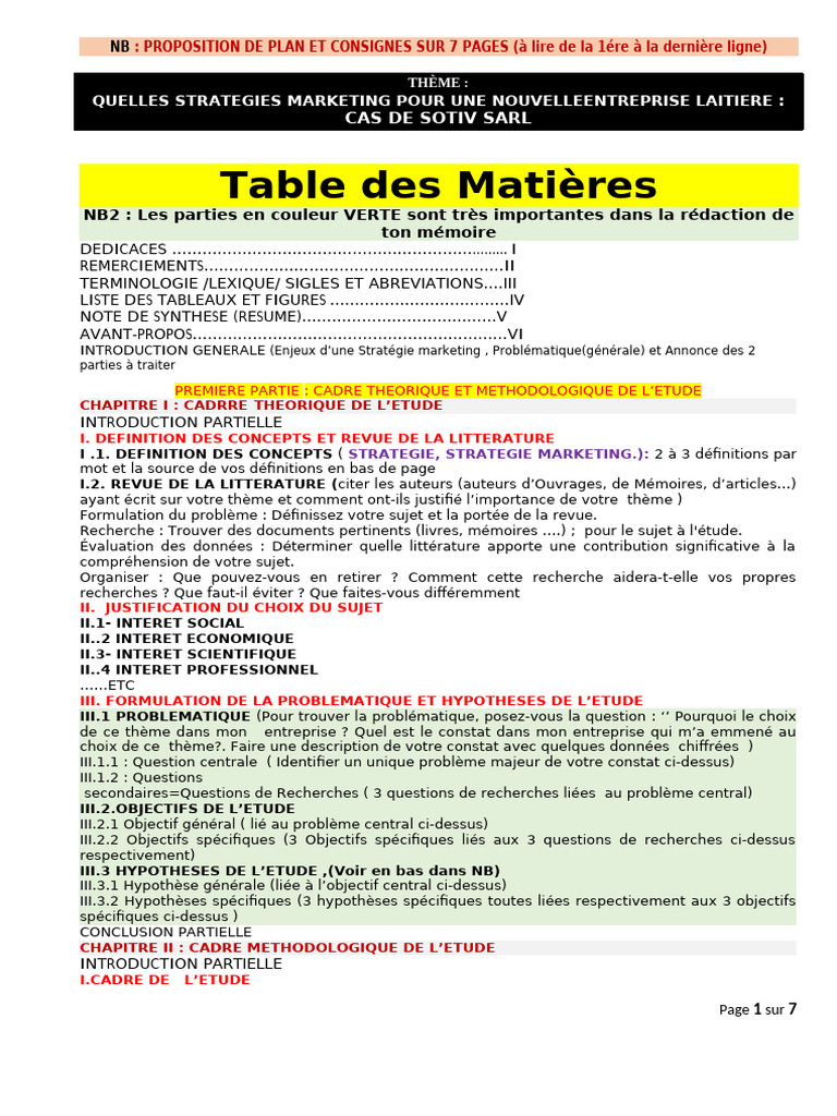A Retenir Plan de Mémoire Proposé Par M. MENINGA2 - Copie | PDF