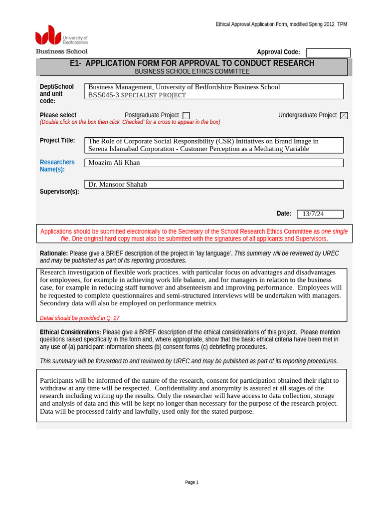 Ethical Form Submission | PDF