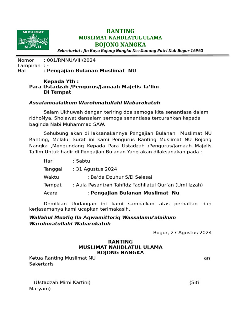 Undangan Muslimat NU | PDF