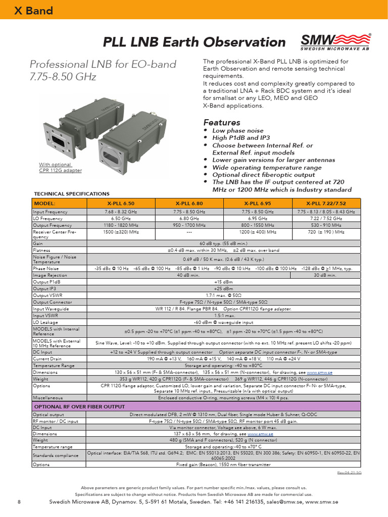 X-Band LNB Earth Observation - Rev 04-21-5G | PDF