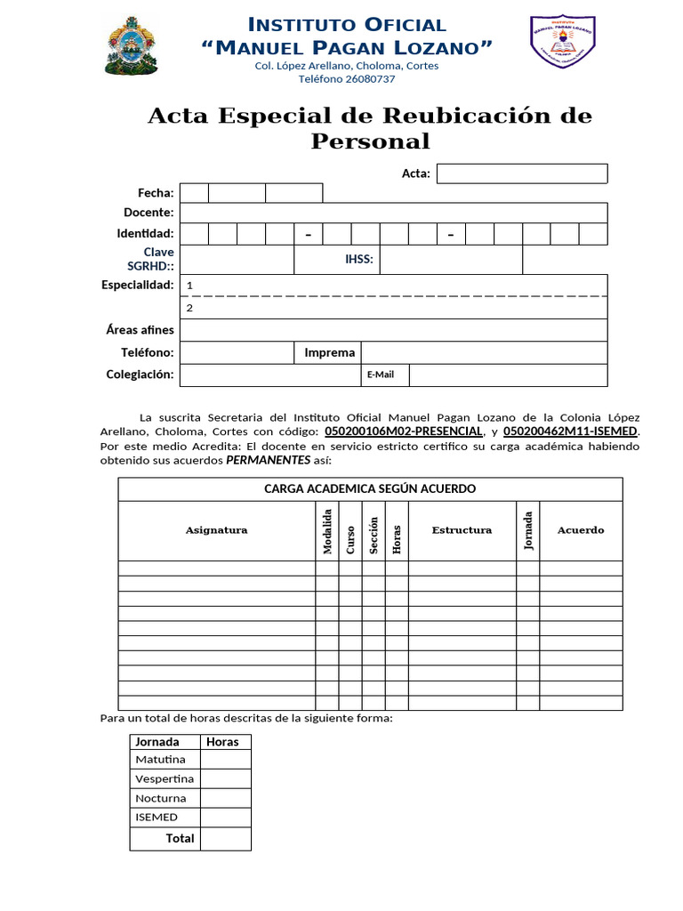 Acta Especial de Reubicación de Personal | PDF