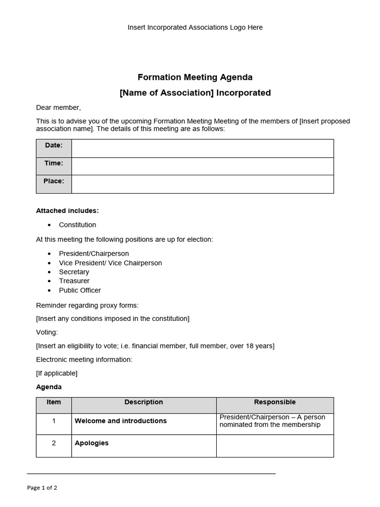 Formation Meeting Agenda Template | PDF