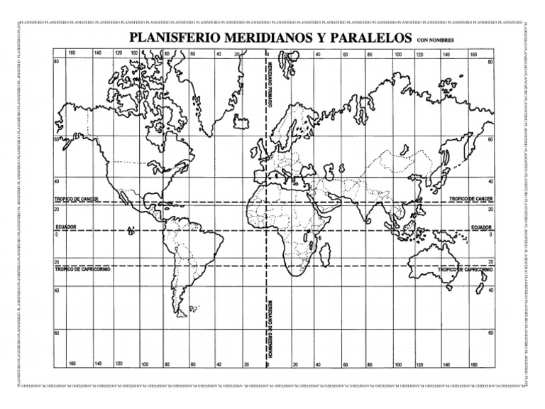 Planisferio Meridianos y Paralelos Con Nombres | PDF