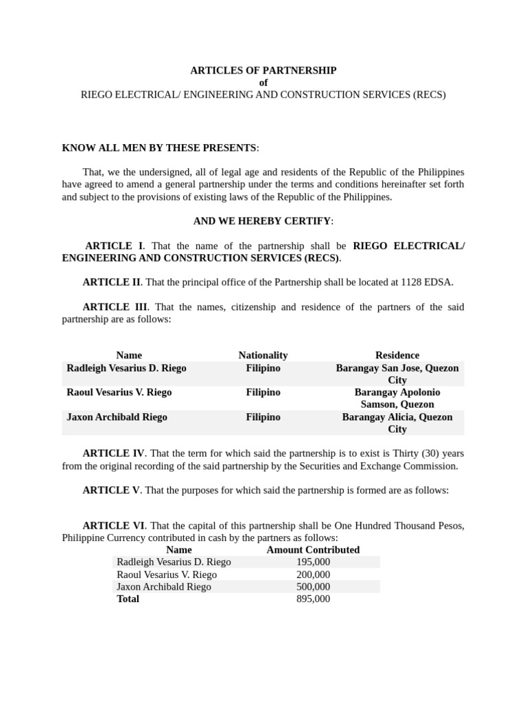 Articles of Partnership | PDF
