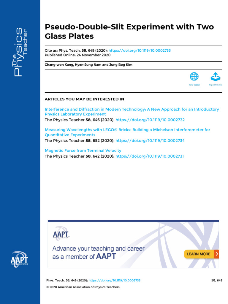 Pseudo-Double-Slit Experiment With Two Glass Plates | PDF