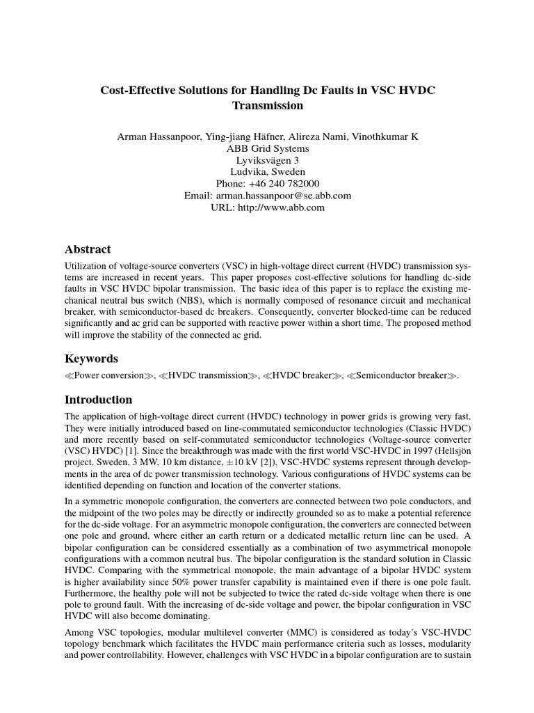 Cost-Effective Solutions for Handling Dc Faults in VSC HVDC | PDF