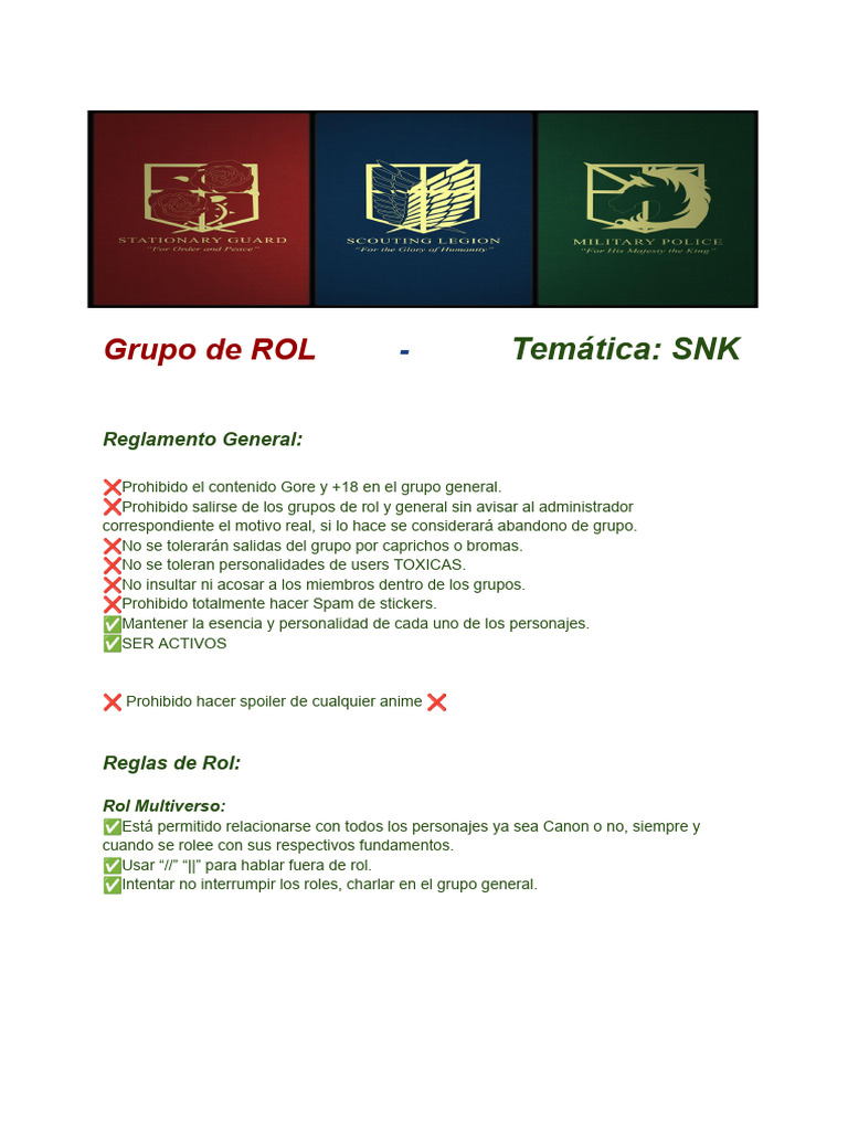 Grupo de ROL - Temática - SNK | PDF