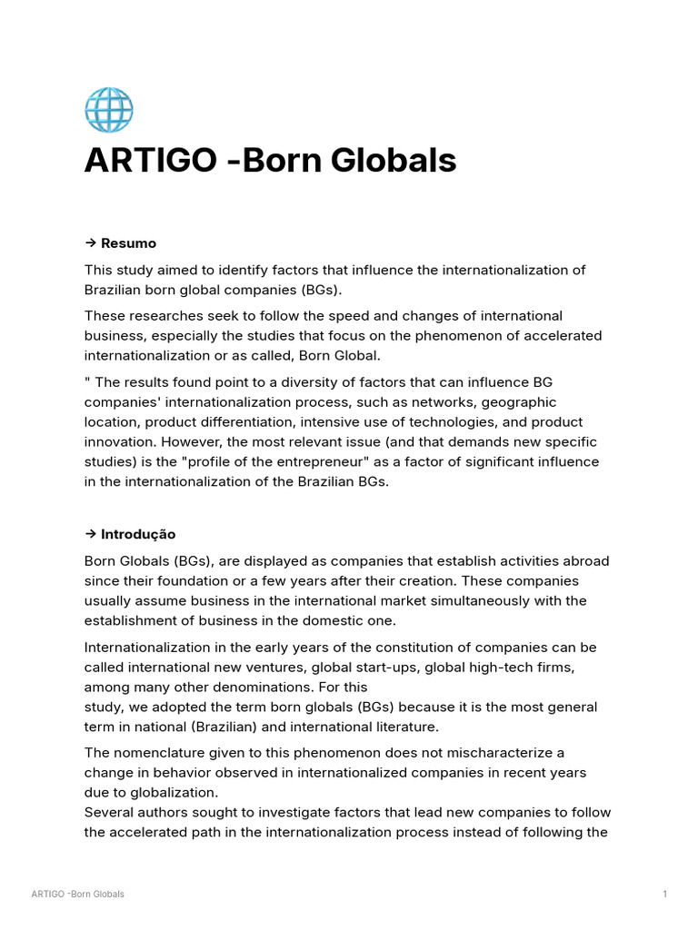 Resumo Do Artigo - Born Globals | PDF