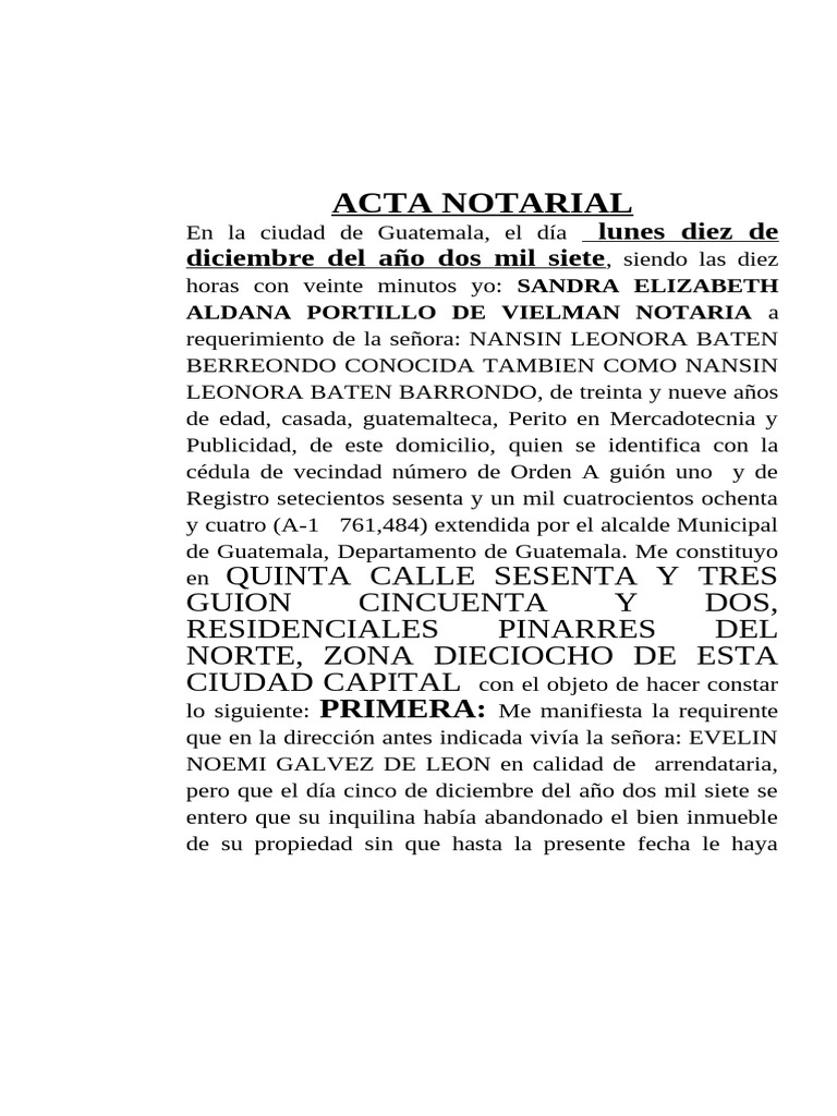 Acta Notarial Marco Vinicio Barrientos Carles | PDF