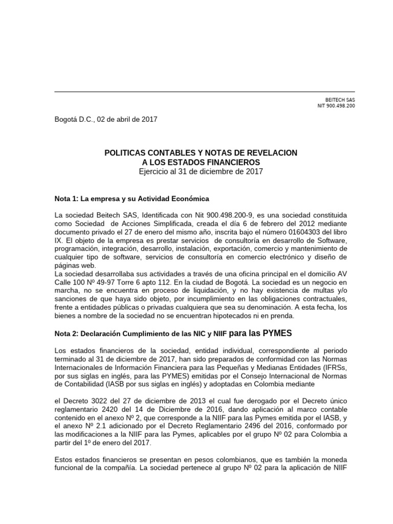 Notas de Beitech Sas | PDF