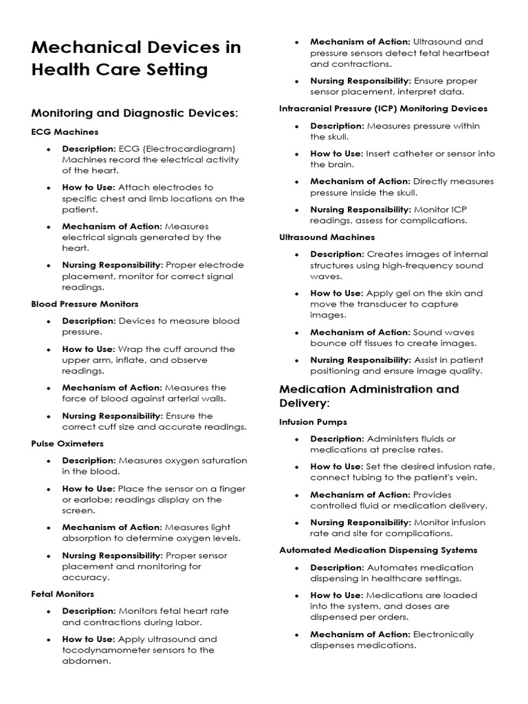 Healthcare Mechanical Devices Guide | PDF | Electrocardiography | Wellness