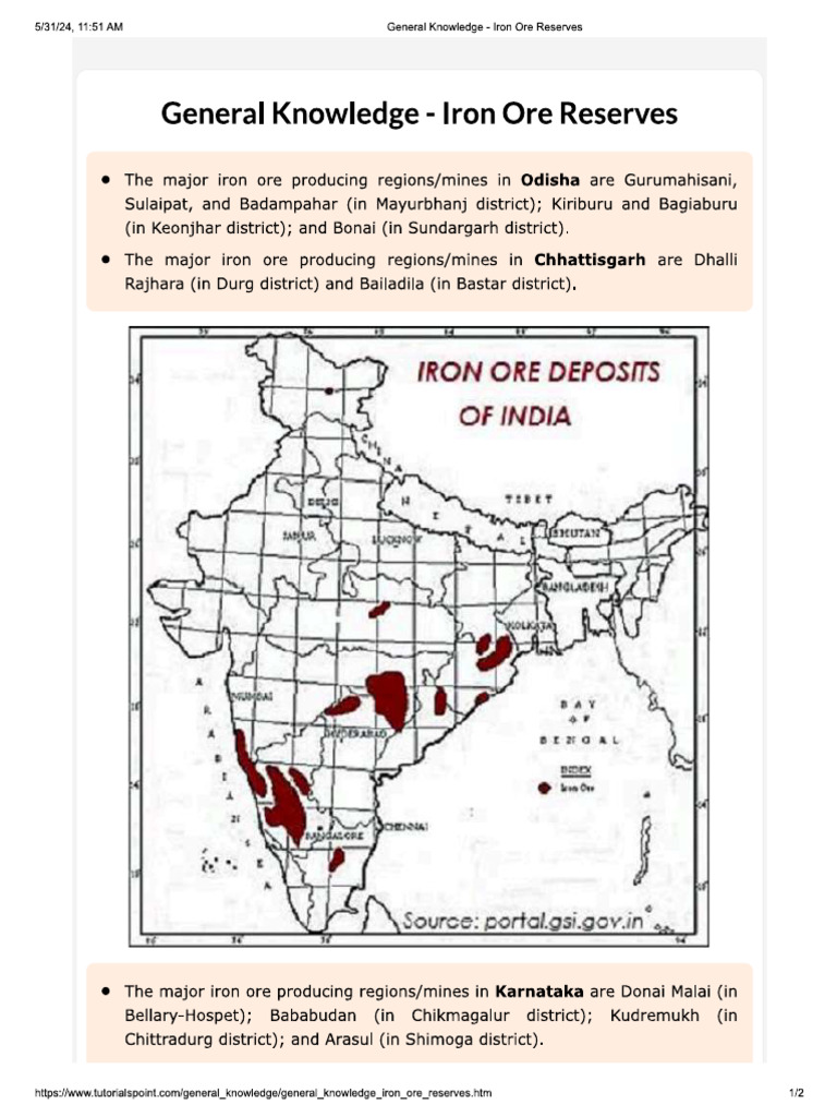General Knowledge - Iron Ore Reserves | PDF