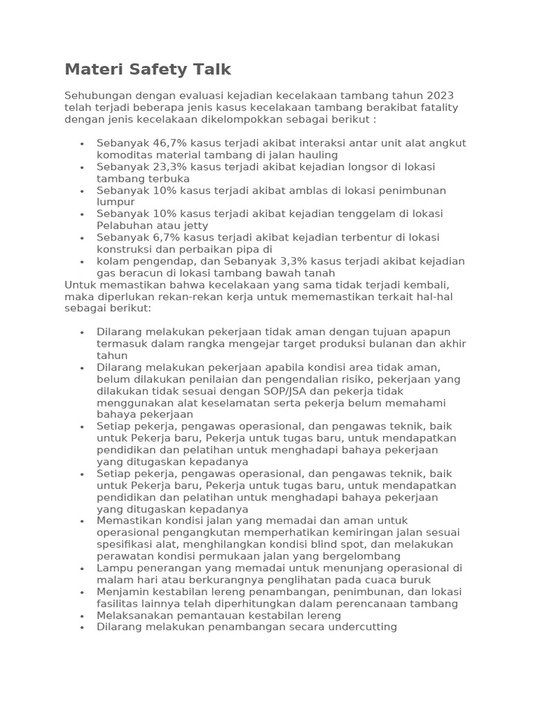 Materi Safety Talk | PDF