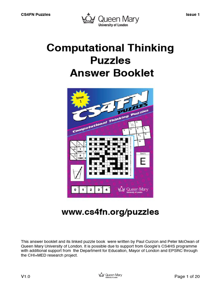 Solutions for puzzles - computational thinking | PDF