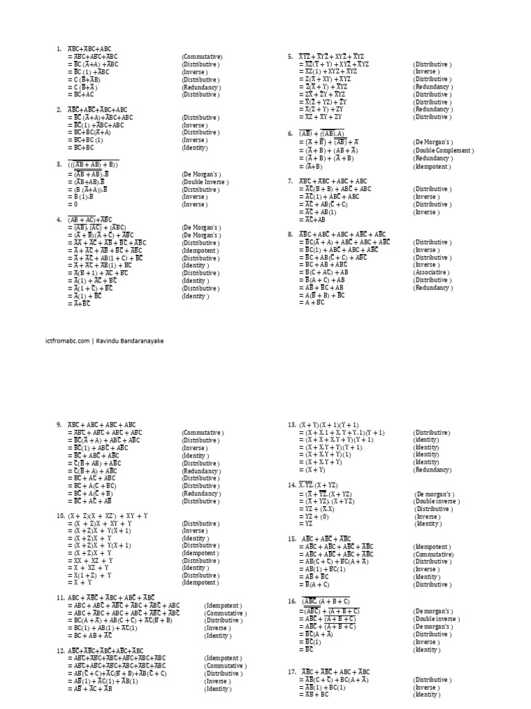50 Boolean Algebraic Expressions Pdf
