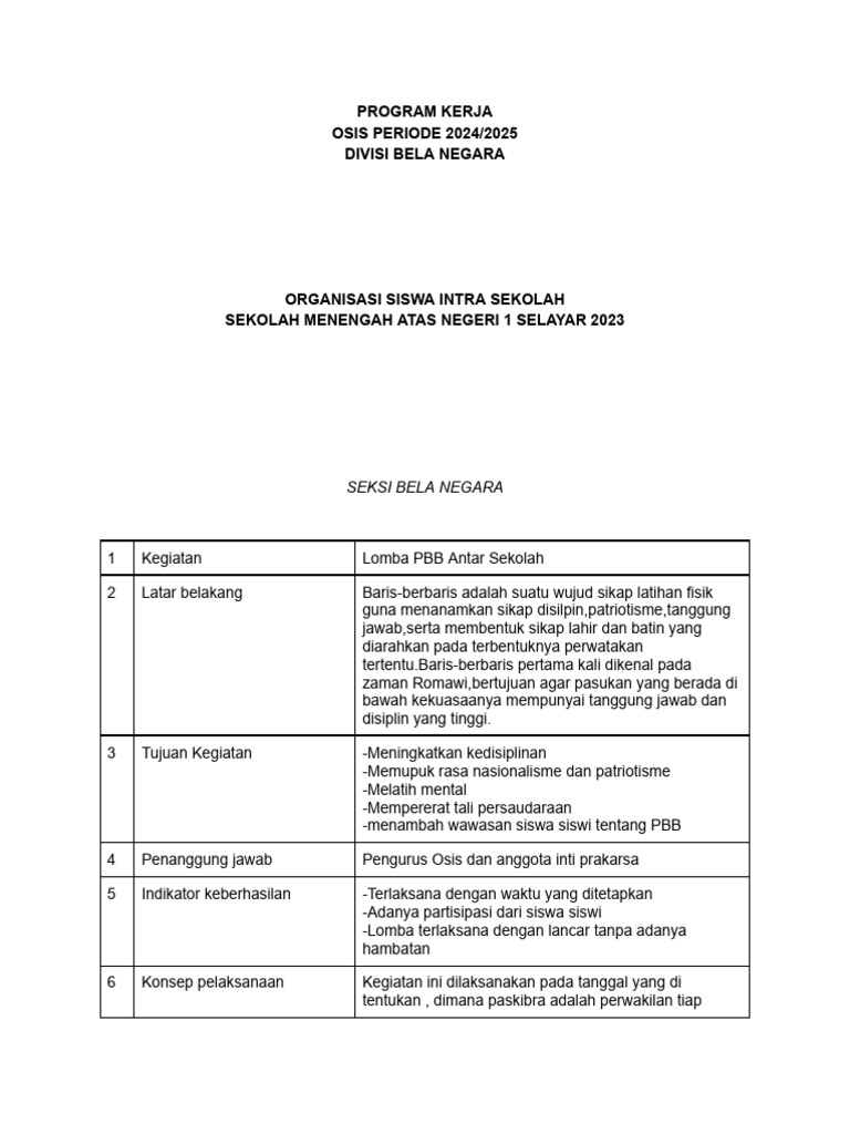 Proker Osis Bela Negara 2024-2025 | PDF