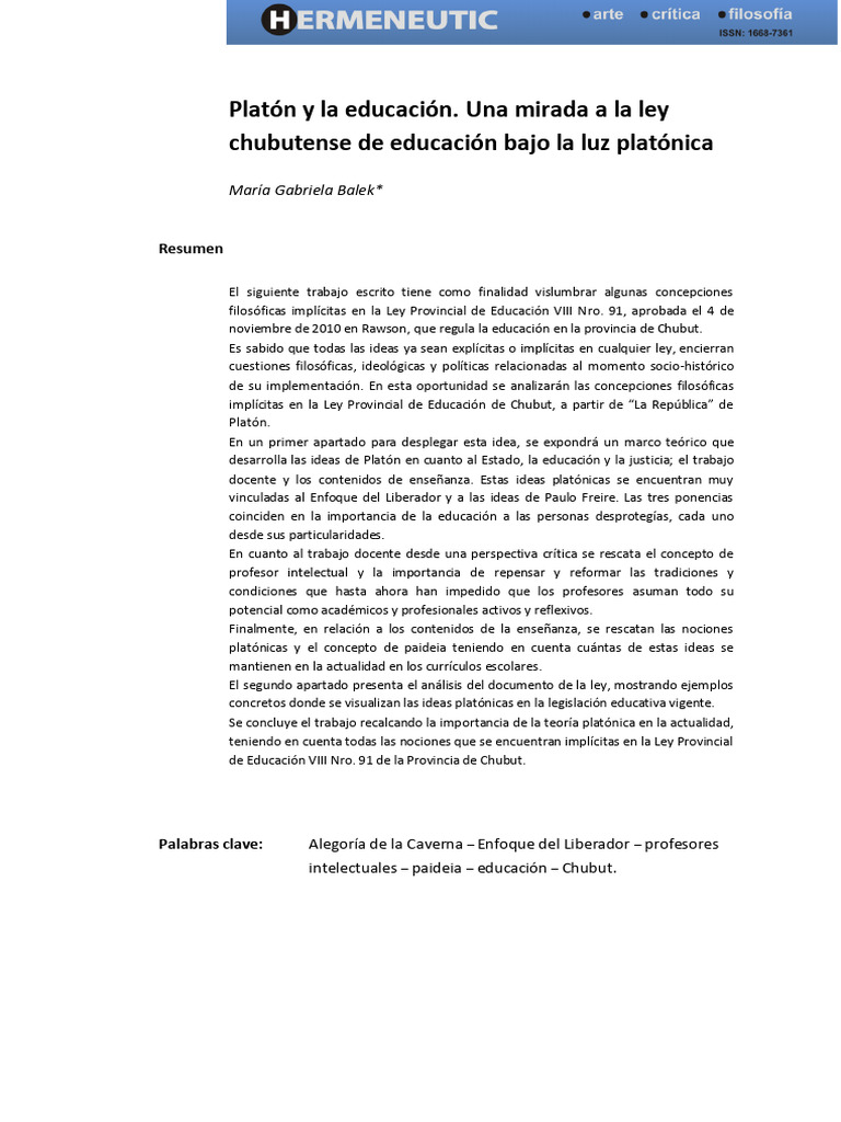 Admin Balek 2012 Platon Y La Educacion Pdf