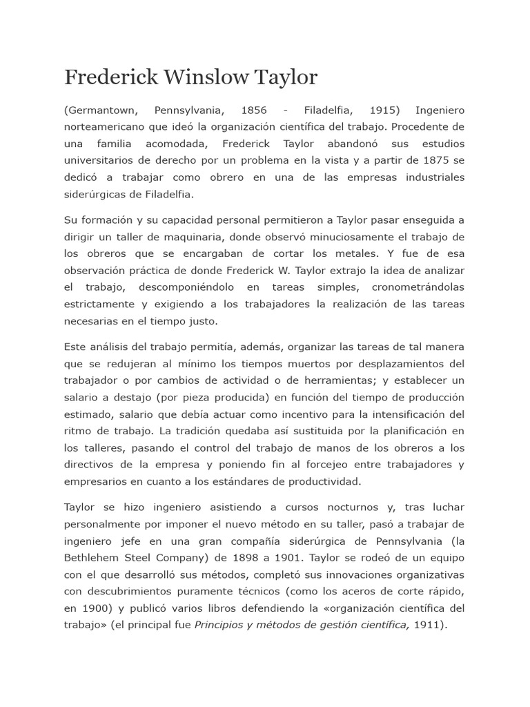 Frederick Winslow Taylor | PDF