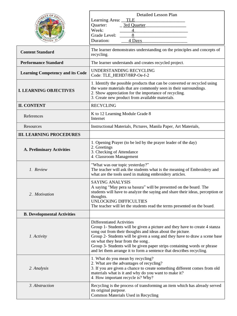 DLP Recycling Grade 8 | PDF