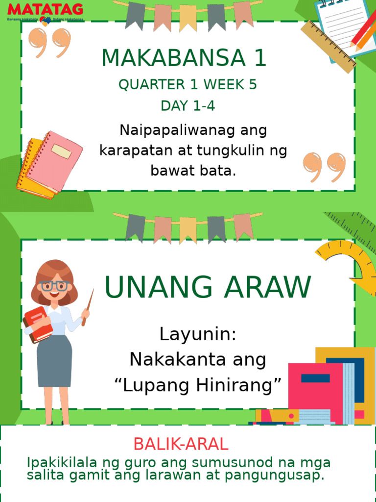 Q1 Week5 Grade 1 MAKABANSA MATATAG | PDF