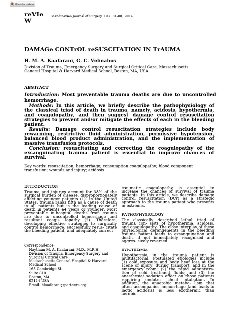 Damage Control Resuscitation in Trauma | PDF | Major Trauma | Bleeding