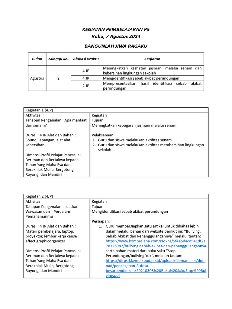 Modul P5 Bangunlah Jiwa Raga | PDF