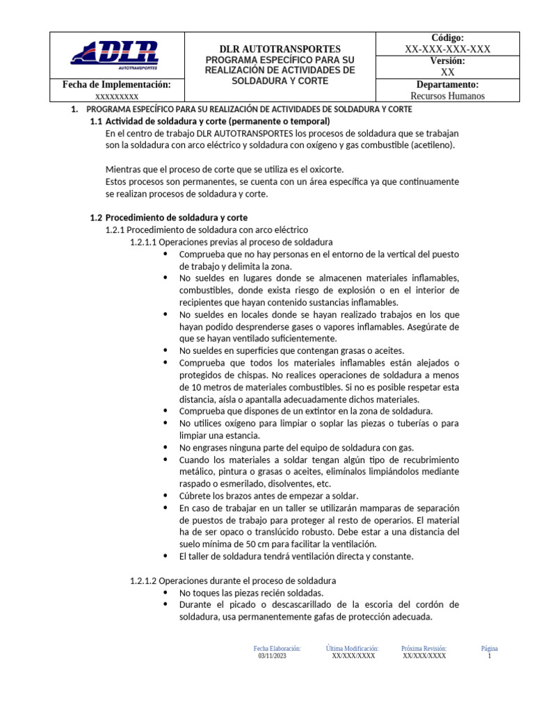 Nom-027 - Programa Específico para Su Realización de Actividades de Soldadura y Corte | PDF ...