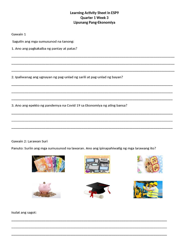 Learning Activity Sheet in ESP9 Week 3 | PDF