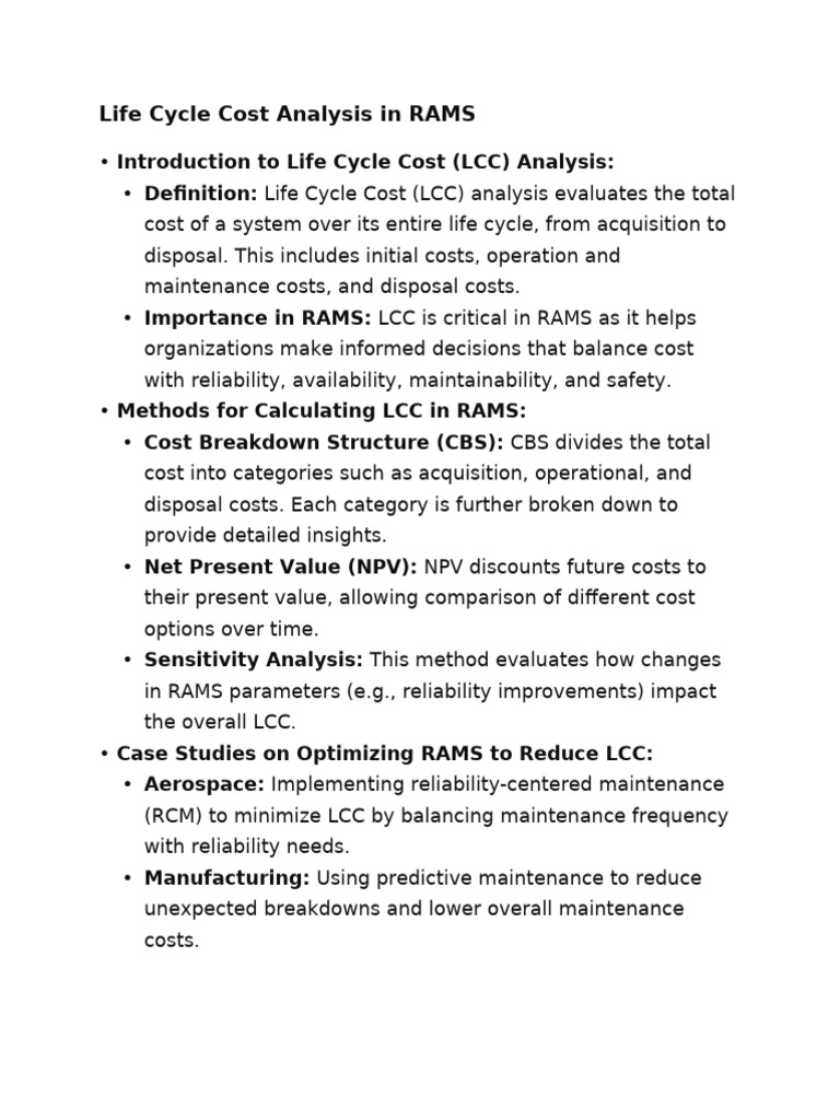 Life Cycle Cost Analysis in RAMS | PDF