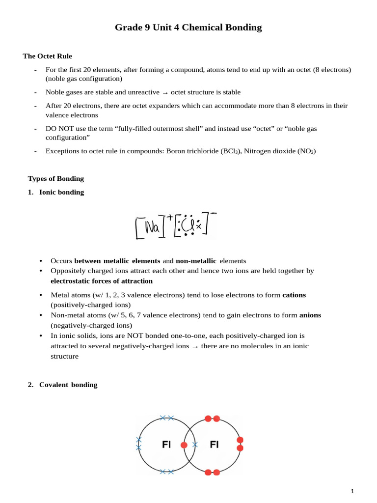 Grade 9 Unit 4 Chemical Bonding | PDF