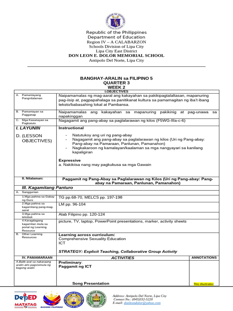 Cot 5 Filipino 3RD Q - New | PDF