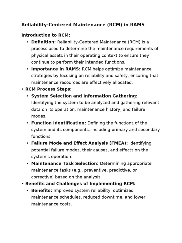 Reliability-Centered Maintenance (RCM) in RAMS | PDF