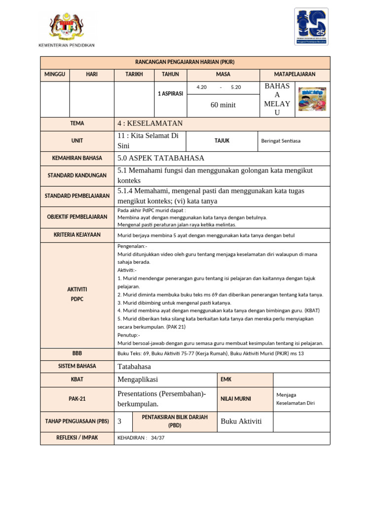 RPH BM Unsur TMK THN 1 | PDF