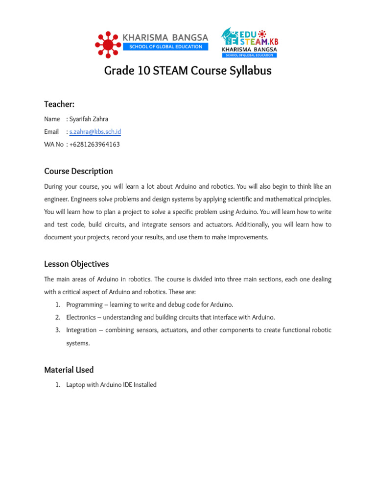1721614165-Grade 10 STEAM Course Syllabus | PDF