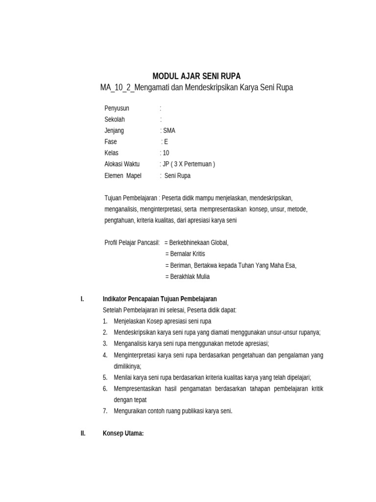SENI RUPA SMA - MA KLS.10 - KM-MA (Modul Ajar) - Modul Ajar SMA Kelas ...