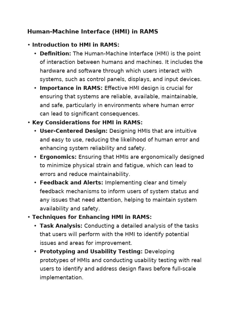 Human-Machine Interface (HMI) in RAMS | PDF