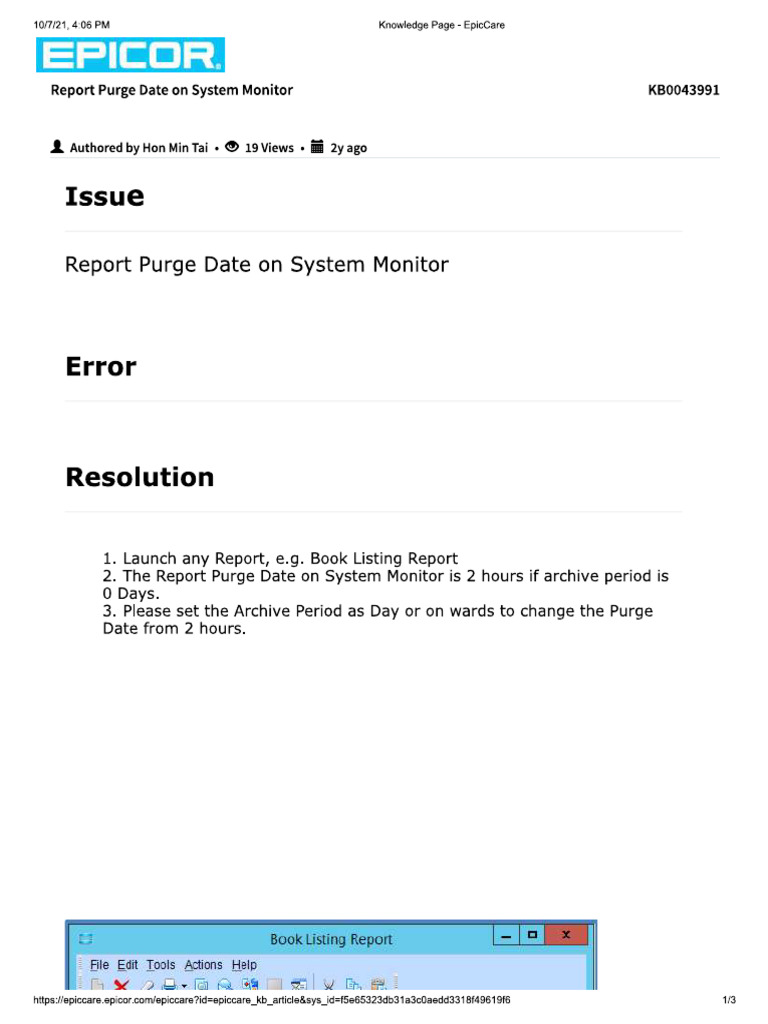 KB0043991 Report Purge Date on System Monitor | PDF