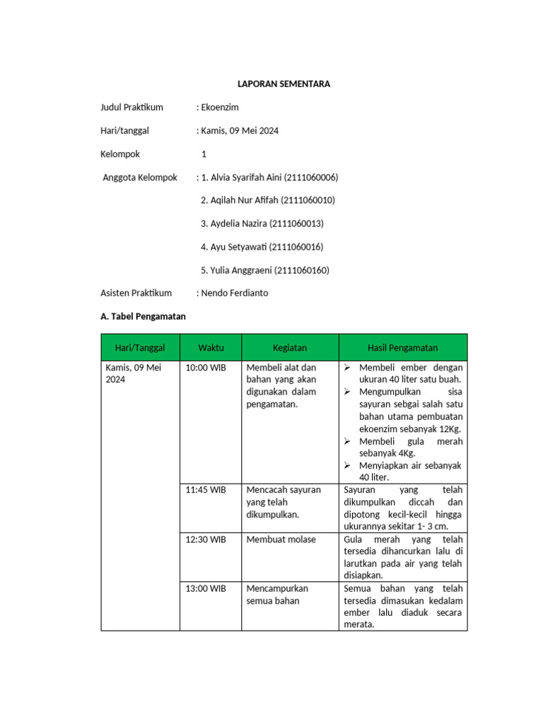 Lapsem Ekoenzim Kel 1 | PDF