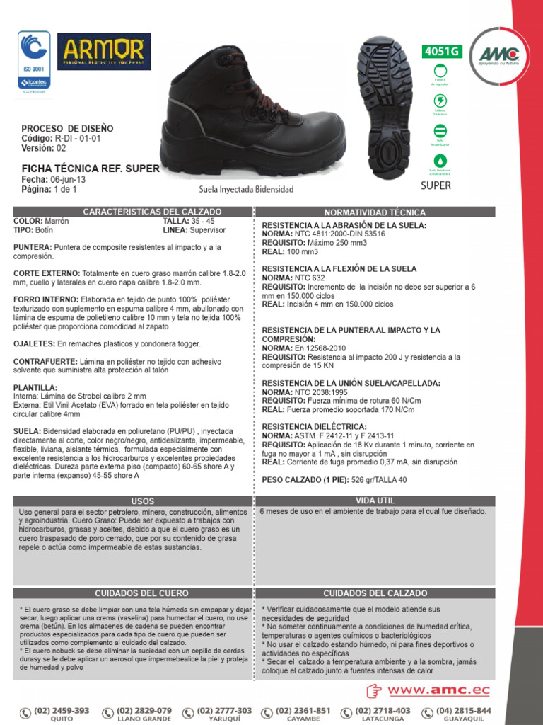 Ficha Tecnica - Botin Armor | PDF