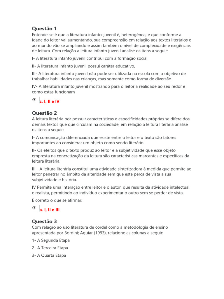 Atividade Corrigida - Infanto Juvenil UNIFATECIE | PDF