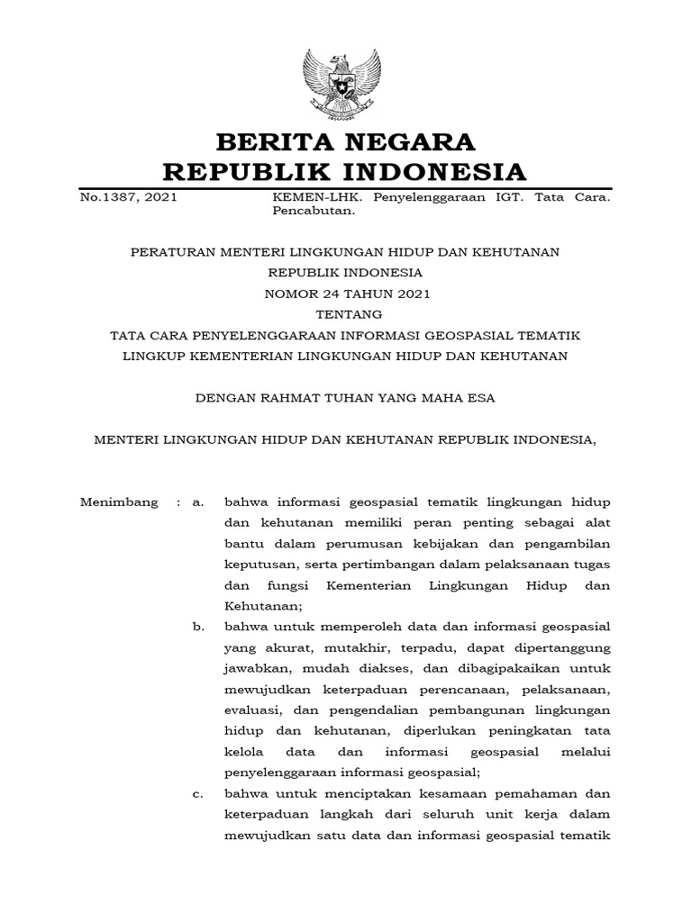 Permen LHK Nomor 24 Tahun 2021 | PDF