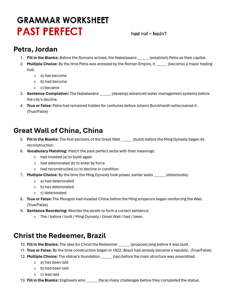 2.3 Past Perfect Grammar | PDF