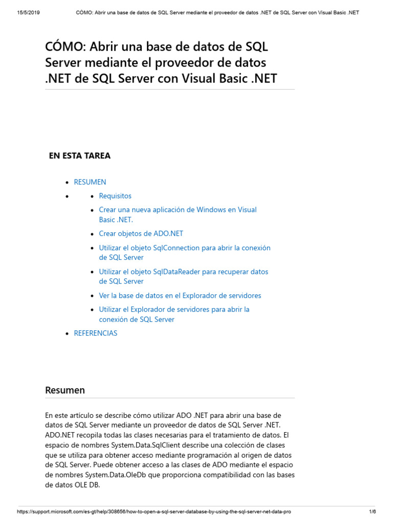 CÓMO - Abrir Una Base de Datos de SQL Server Mediante El Proveedor de Datos .NET de SQL Server ...