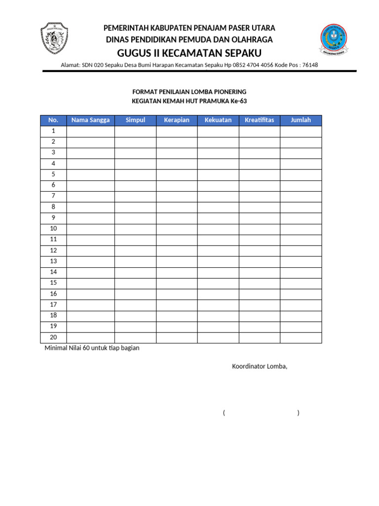 Format Penilaian Lomba Pramuka | PDF