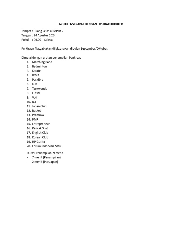 Notulensi Rapat Dengan Ekstrakulikuler | PDF